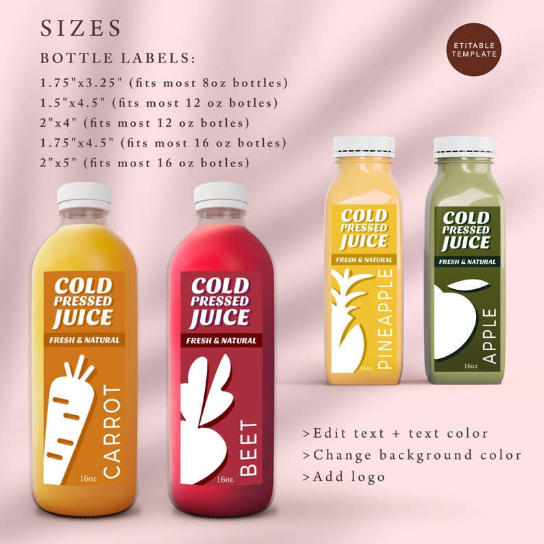Editable Juice Bottle Label Template Editable Juice Etiquette - Etsy