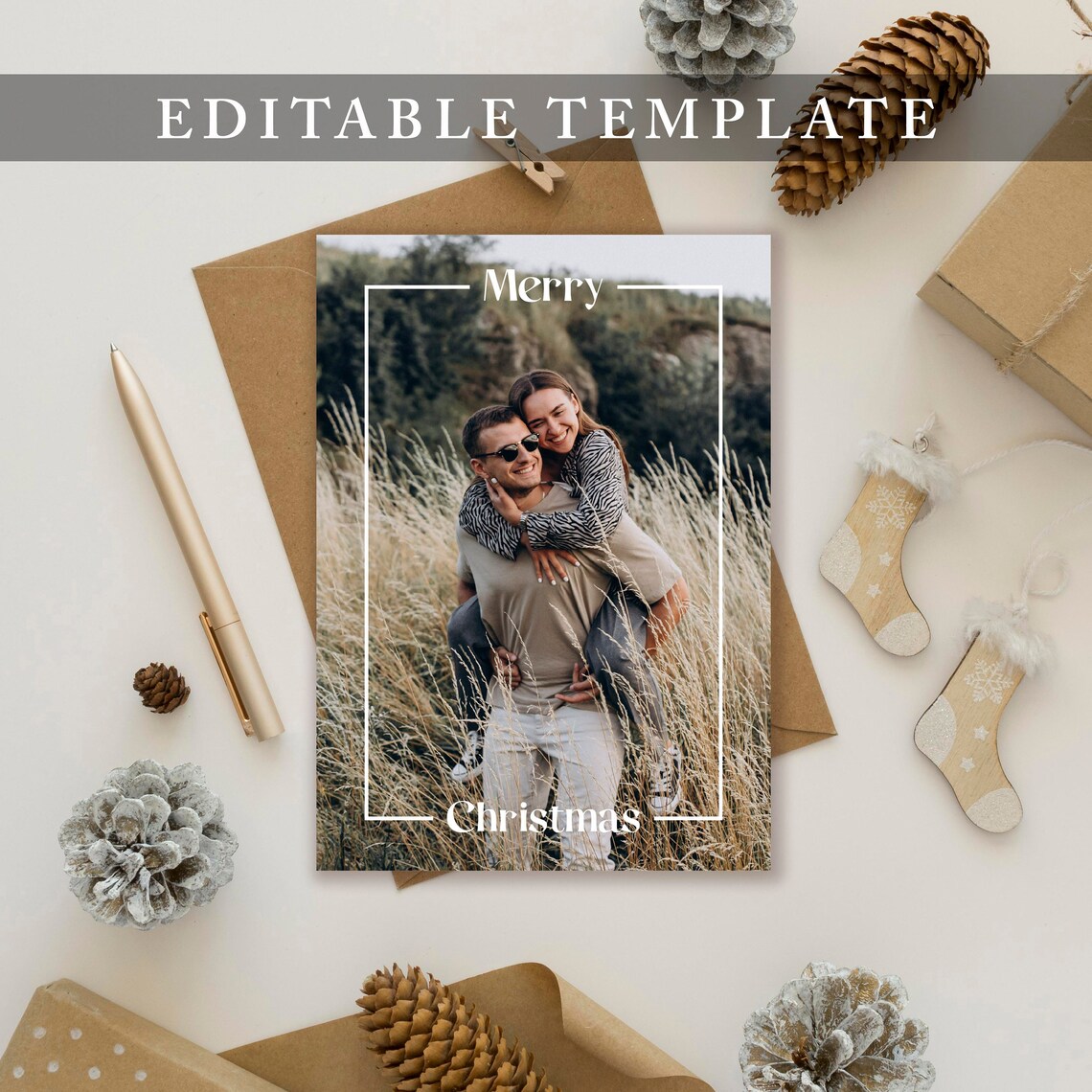 Editable Boho Holiday Card Printable Christmas Card Template - Etsy