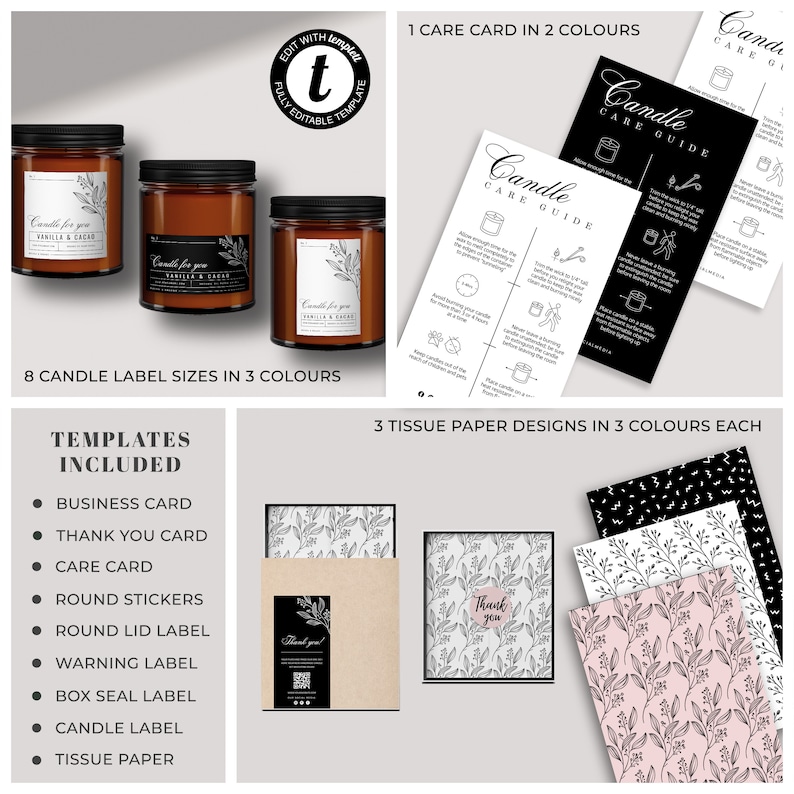 Editable Candle Branding Kit Template, Candle Making Kit, Candle ...