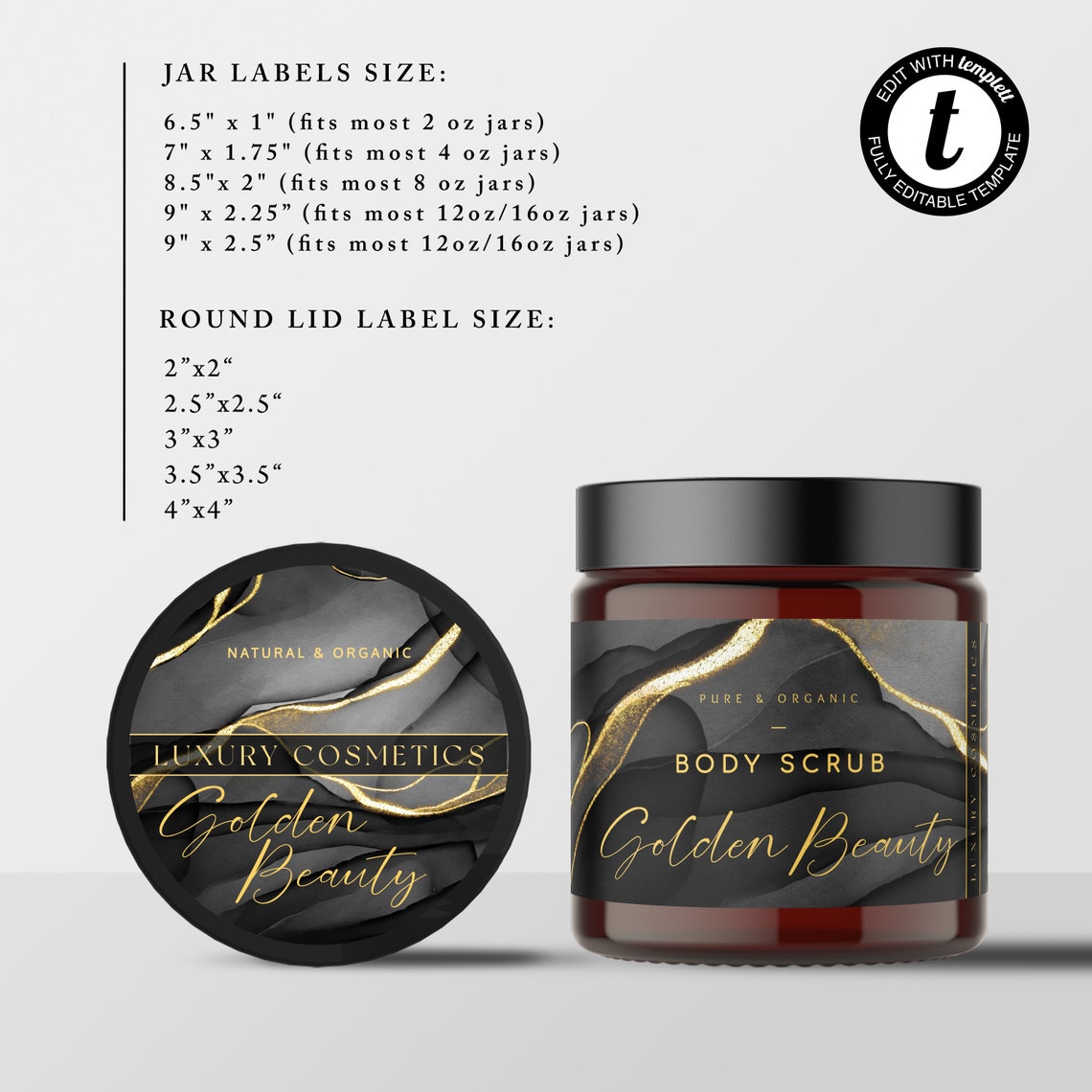 Editable Gold Cosmetic Jar Label Template, Printable Beauty Product ...