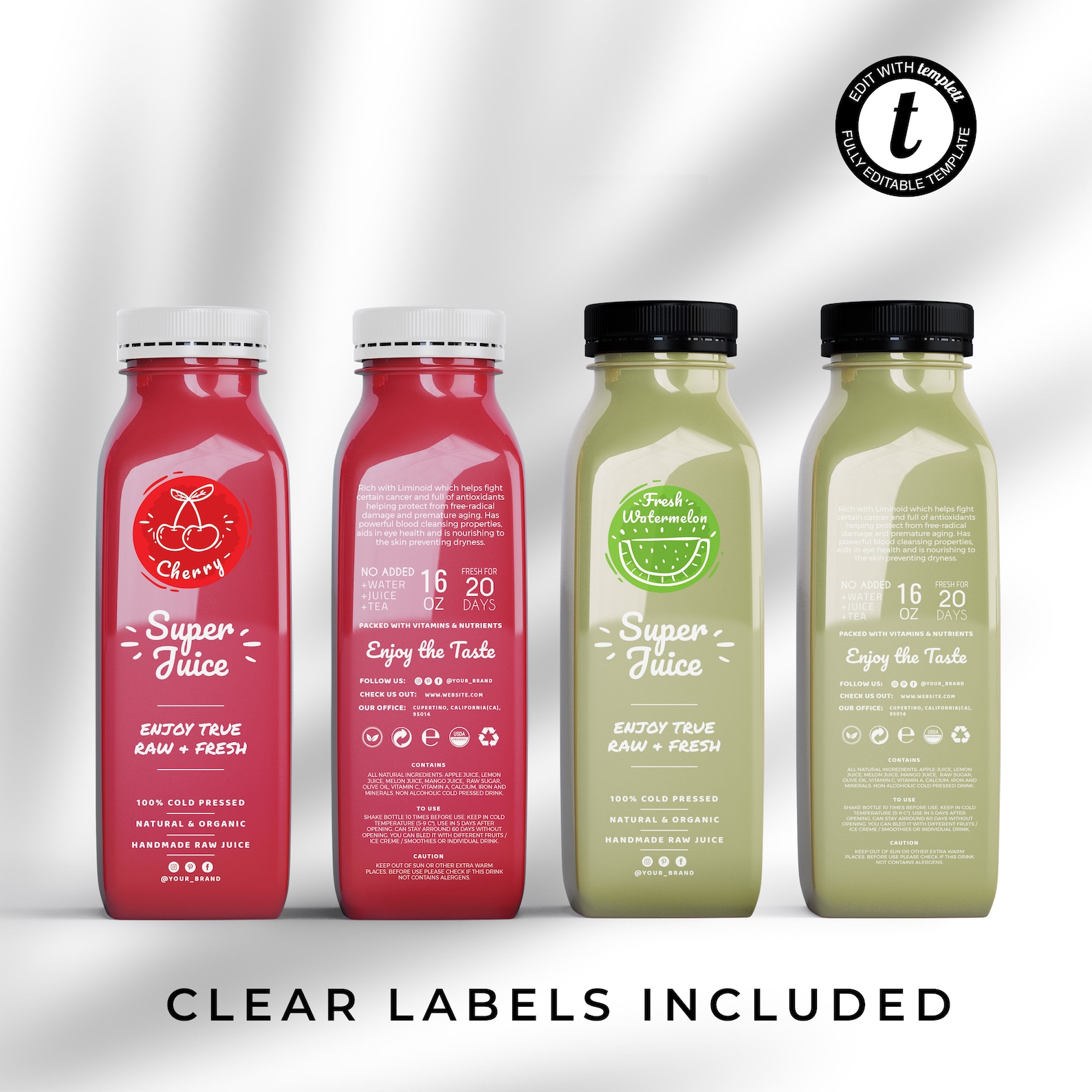 Juice Bottle Label Template DIY Editable Smoothie Label - Etsy