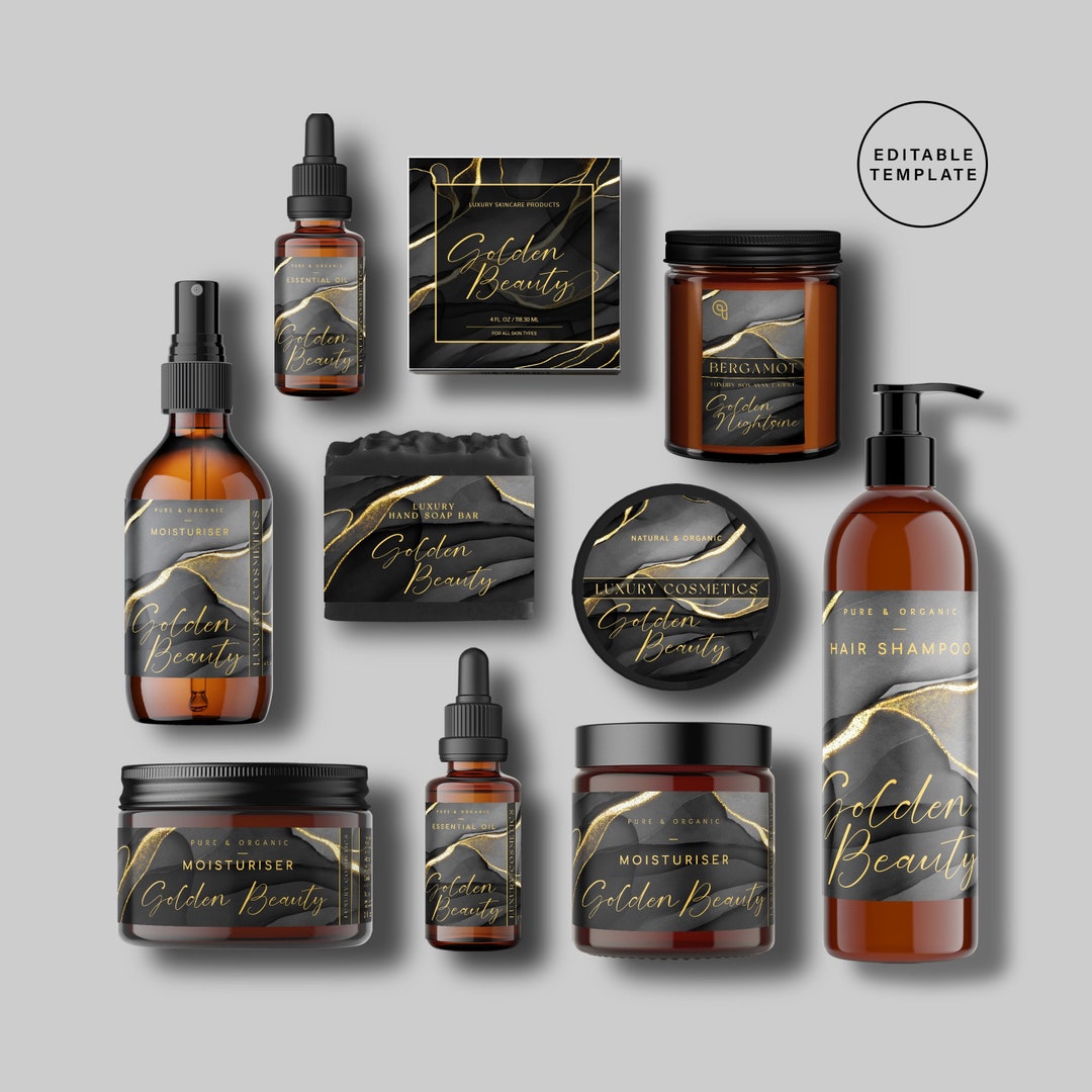 Gold Skincare Label Template, Editable Cosmetic Product Labels ...