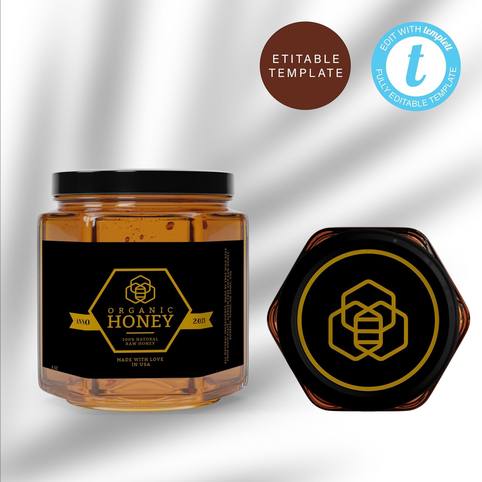 Editable Honey Jar and Lid Labels Honey Preserve Jar and Pot | Etsy