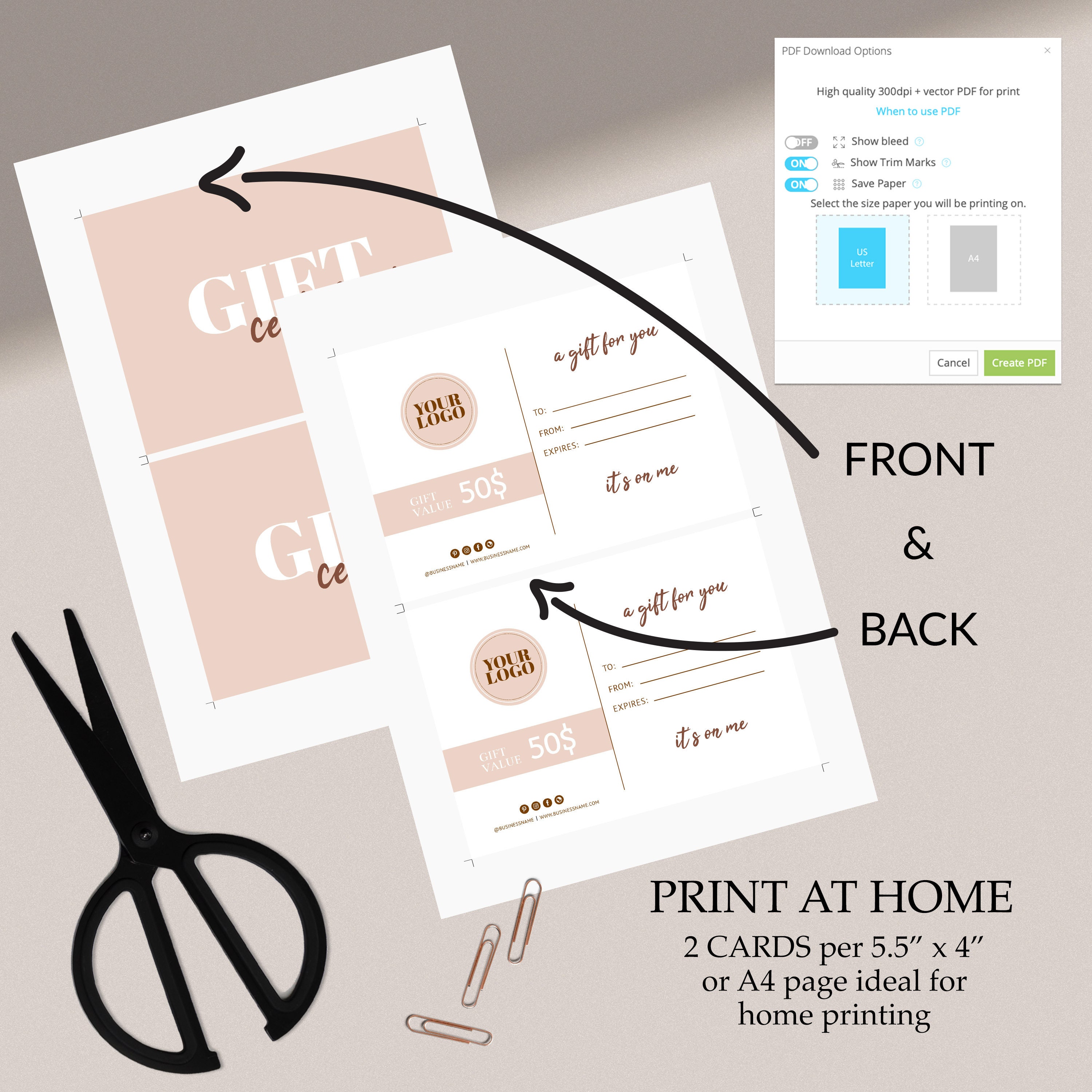 Custom Gift Certificate Template Printable Gift Card - Etsy