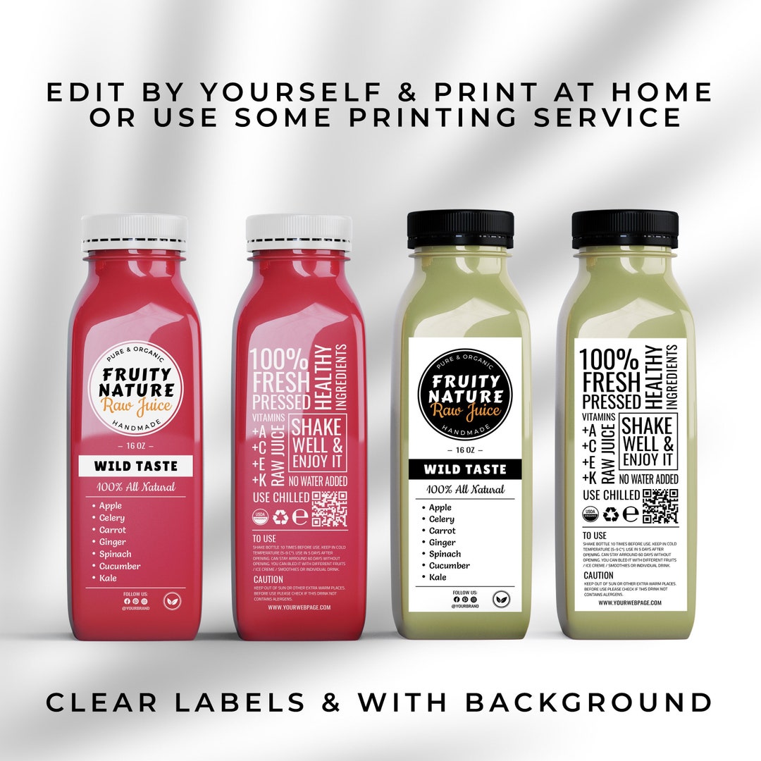 Editable Juice Bottle Label Template, Printable Clear Juice Bottle ...