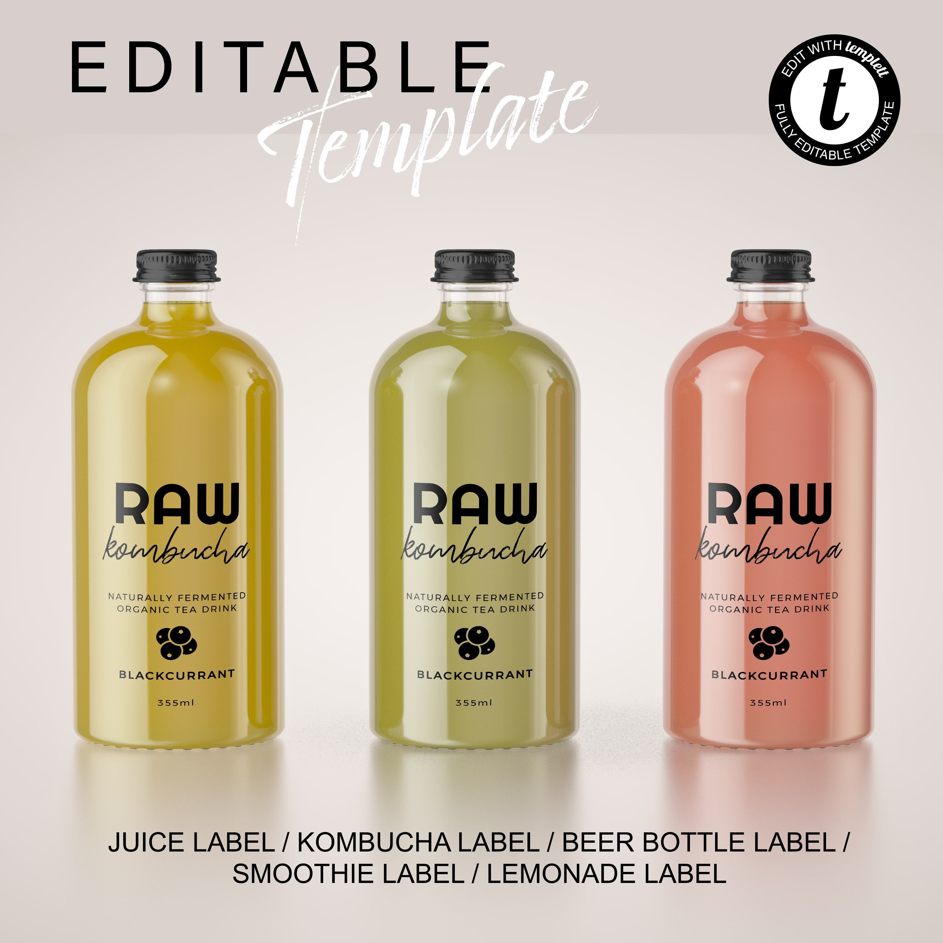 Editable Kombucha Bottle Label Template Printable Smoothie - Etsy