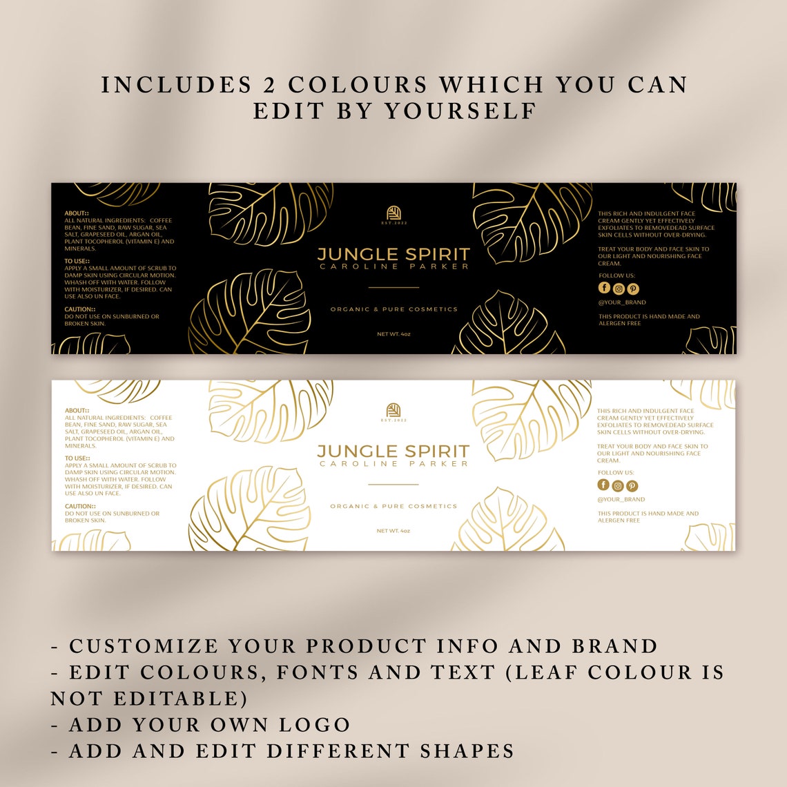 Modern Cosmetic Label Template Editable Beauty Product Label - Etsy