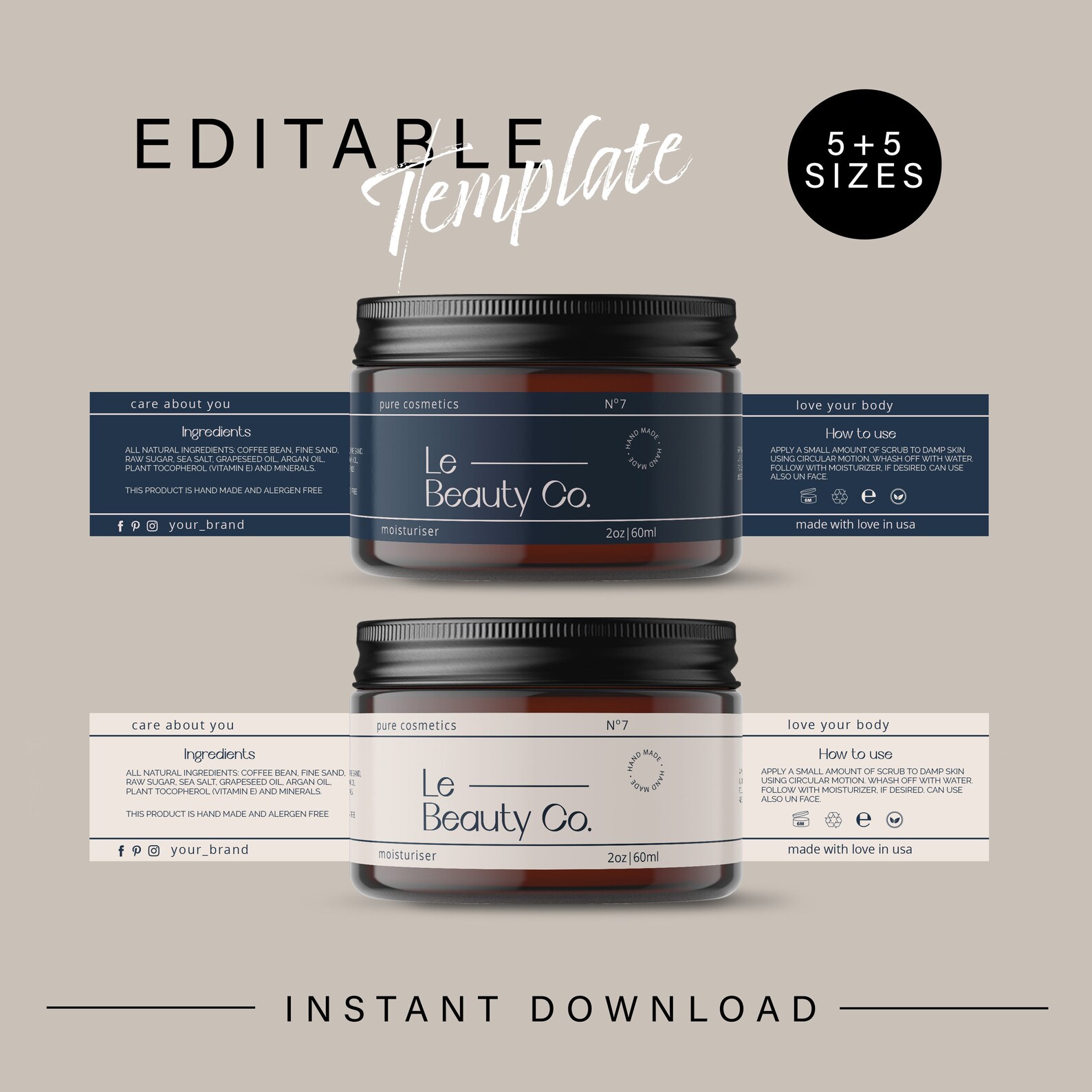 Editable Cosmetic Jar Label Template, Printable Wrap Around Beauty ...
