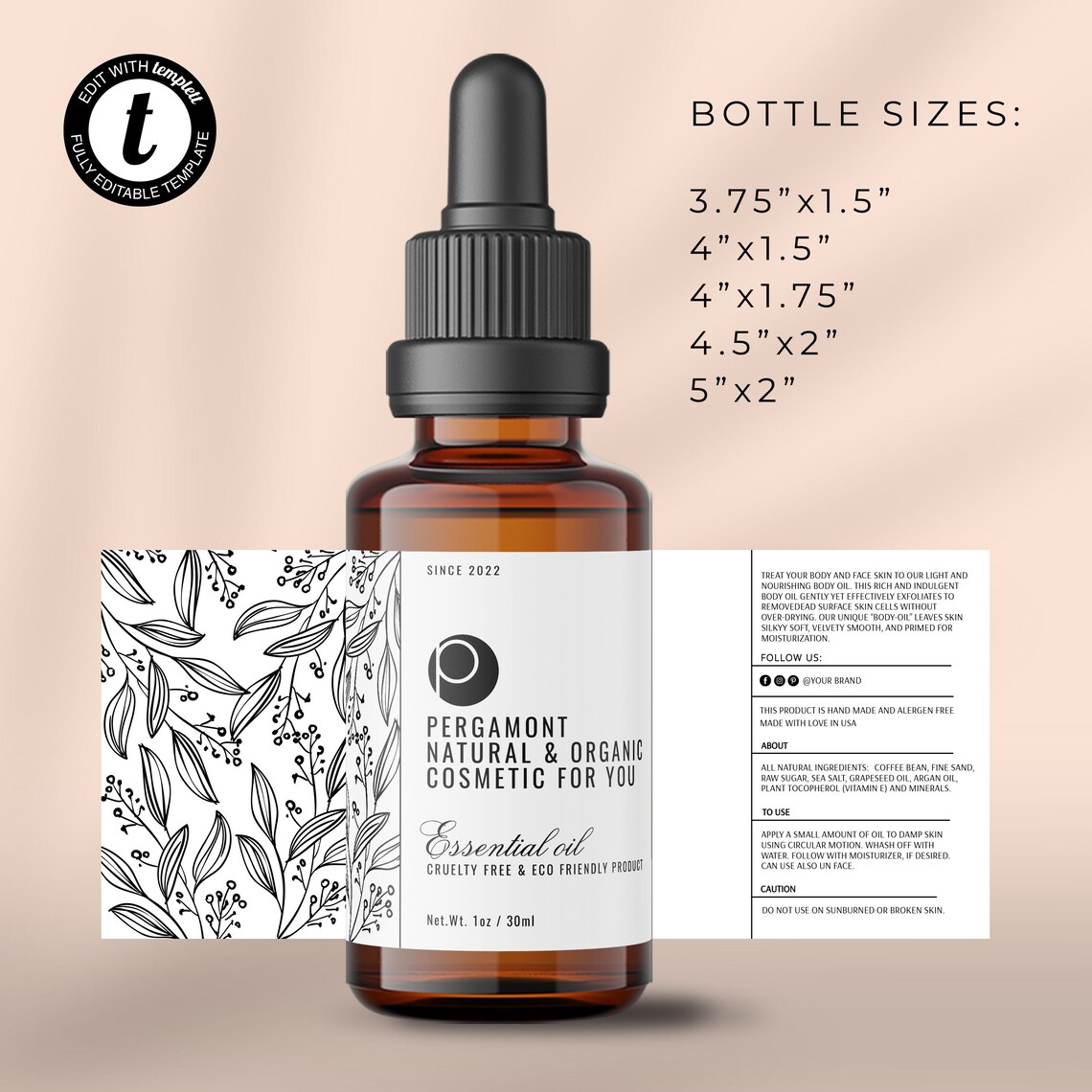 Editable Product Label Custom Dropper Bottle Label Template | Etsy