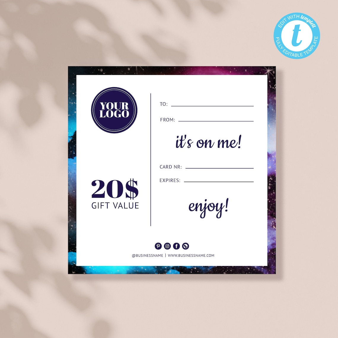 Editable Gift Card Template / Printable Gift Voucher Template - Etsy Canada