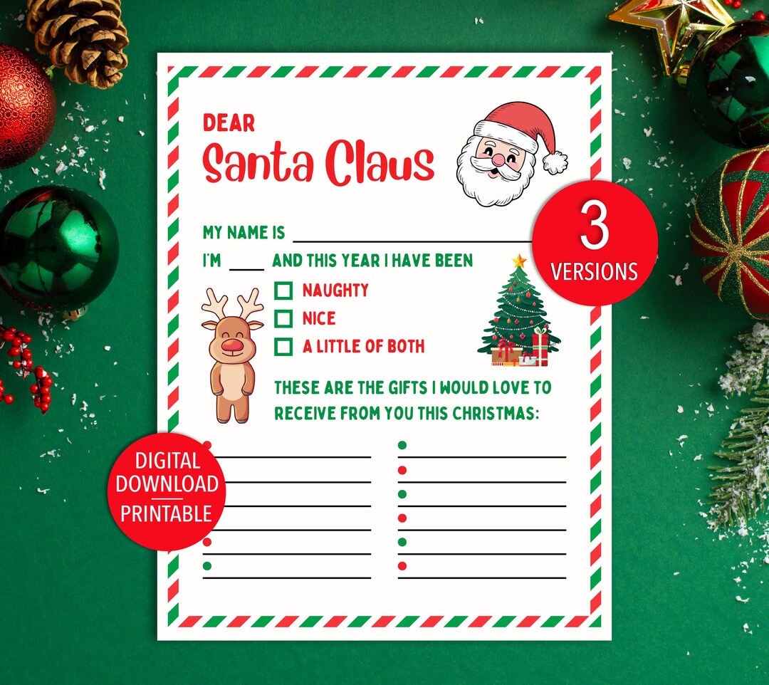 Christmas Wish List Printable, Letter to Santa, Christmas Printable for ...