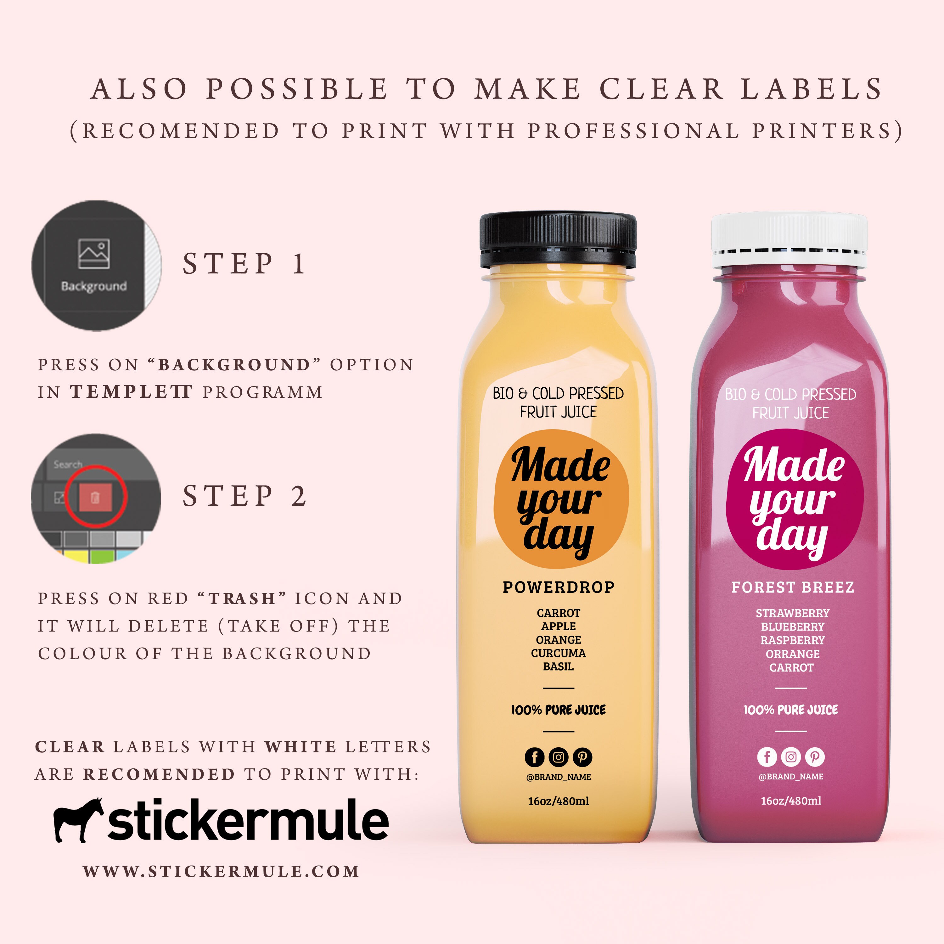 Editable Juice Bottle Label Template, DIY Drink & Smoothie Labels ...