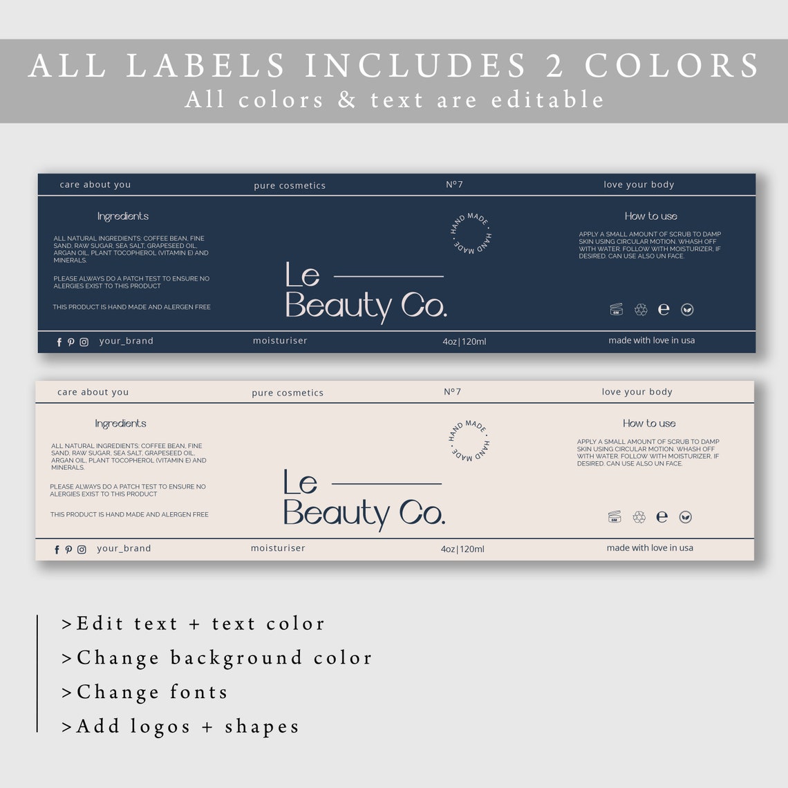 Editable Cosmetic Label Template DIY Custom Beauty Product - Etsy