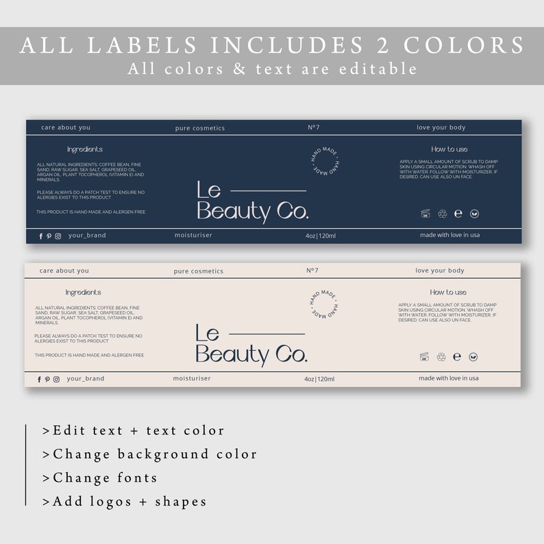 Editable Cosmetic Label Template Printable Beauty Product - Etsy