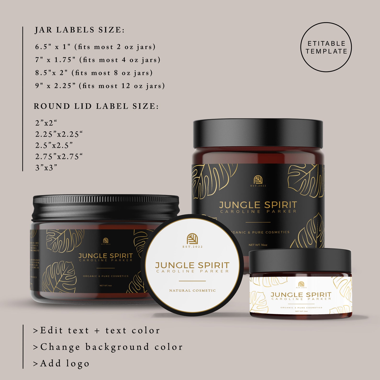 Modern Cosmetic Label Template Editable Beauty Product Label - Etsy