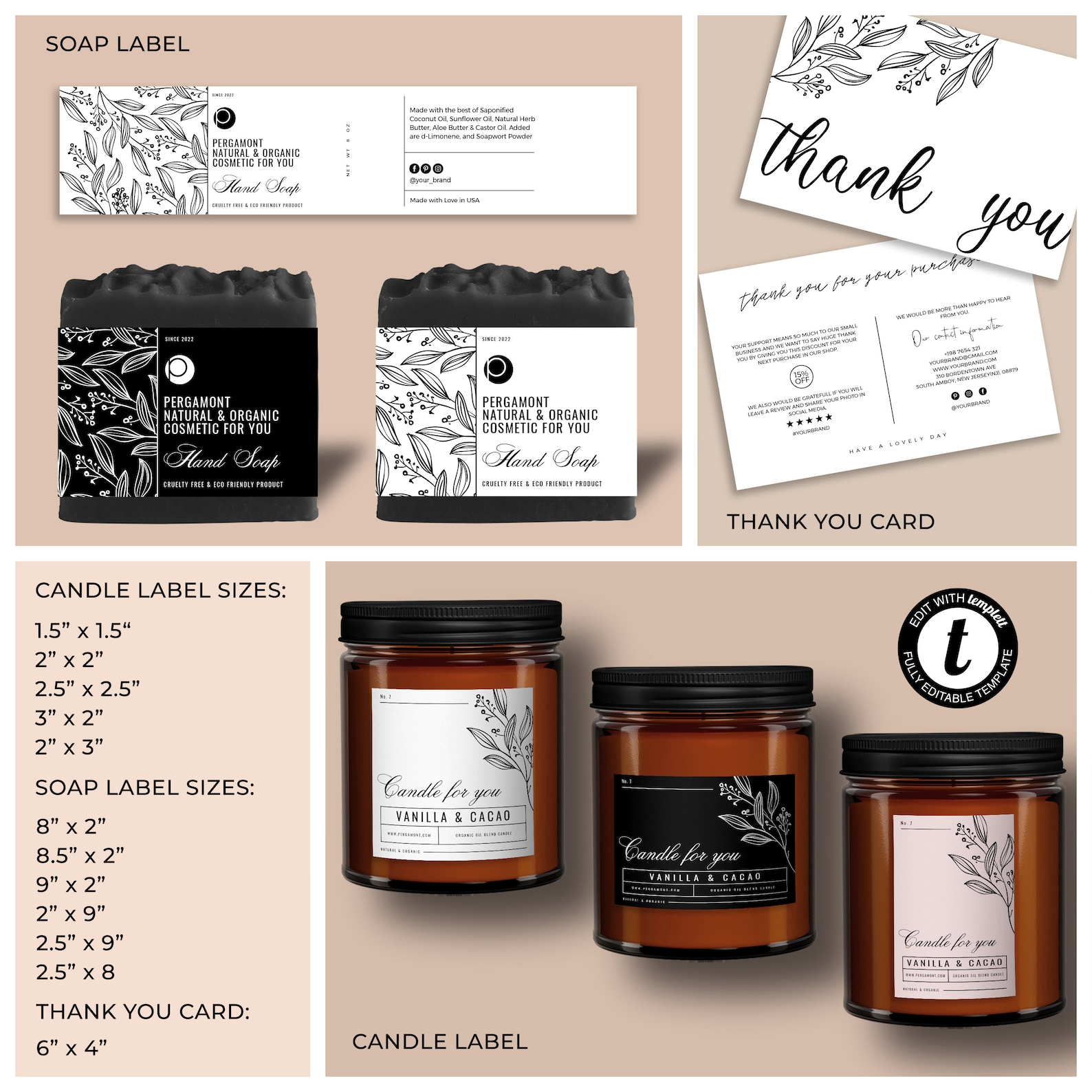 Editable Cosmetic Label Template, Customisable Beauty Product Label Kit ...
