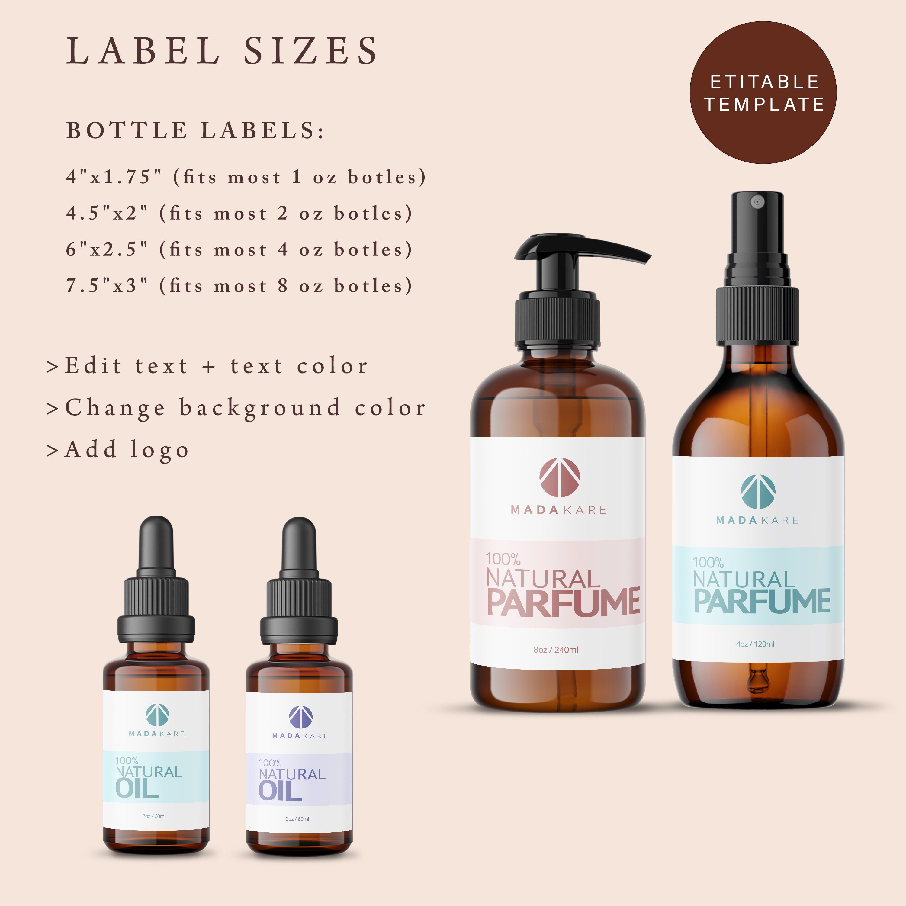 Editable Cosmetic Label Template Customisable Product Bottle | Etsy