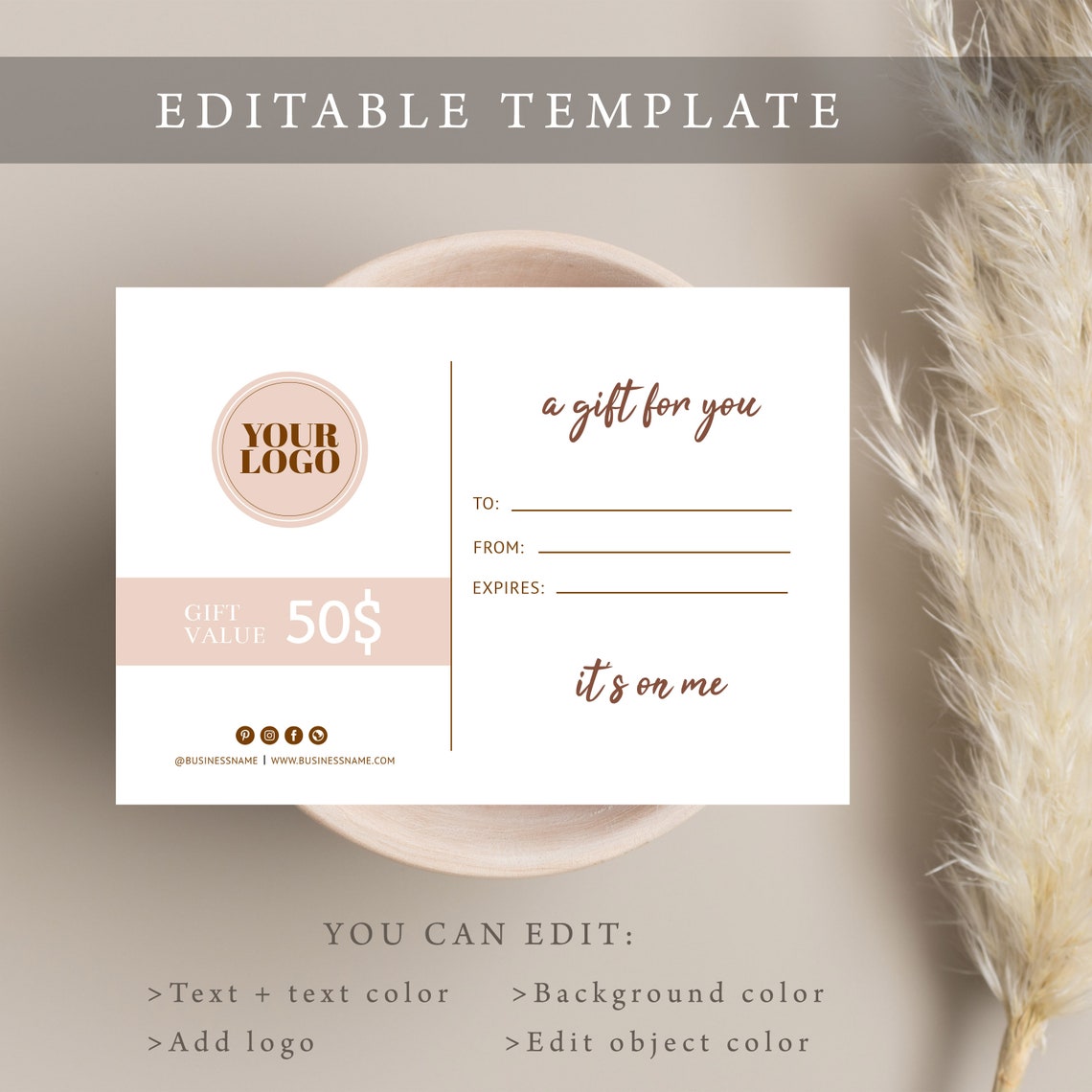 Custom Gift Certificate Template Printable Gift Card - Etsy