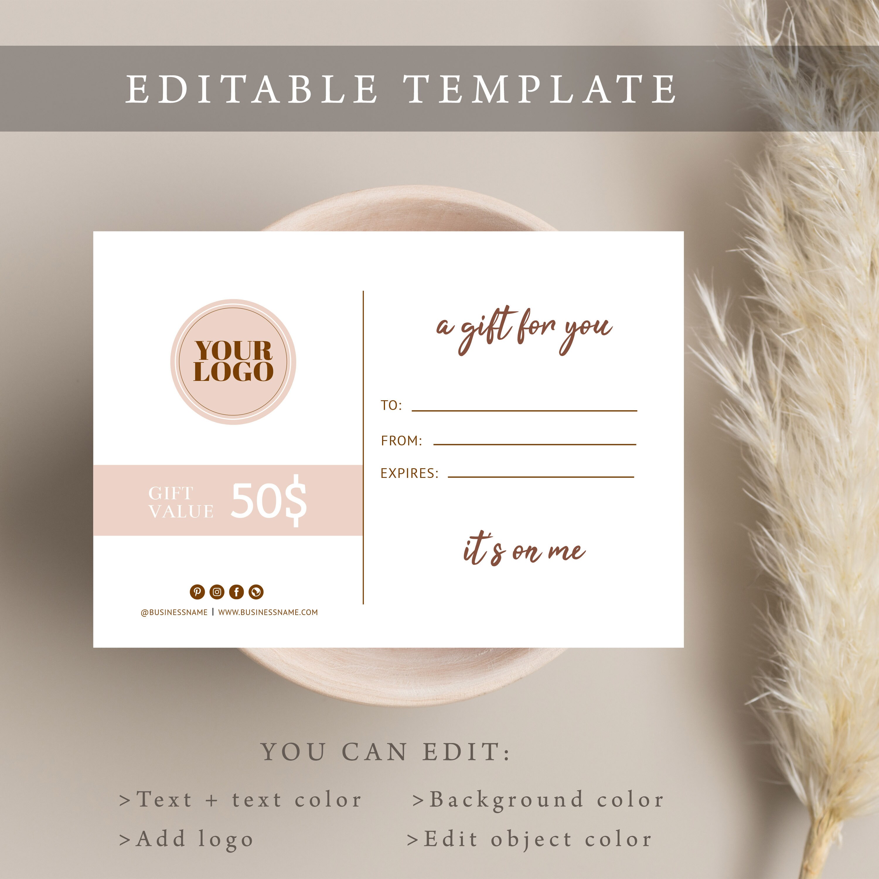 Custom Gift Certificate Template Printable Gift Card - Etsy