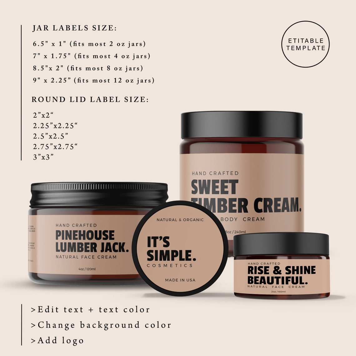 Editable Cosmetic Jar Label Template Printable Beauty Product - Etsy