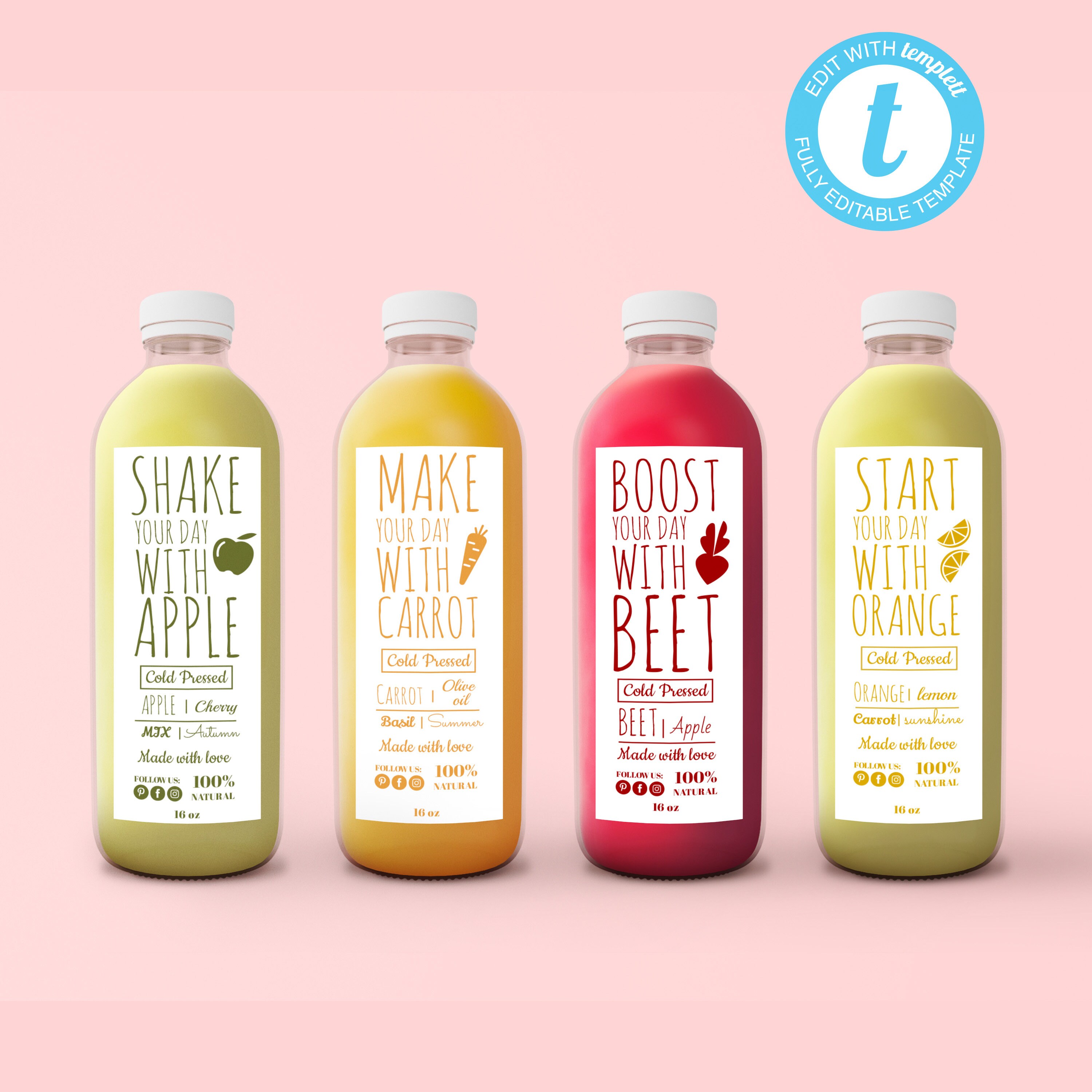 Editable Juice Bottle Label Template Fresh Juice Label Etsy
