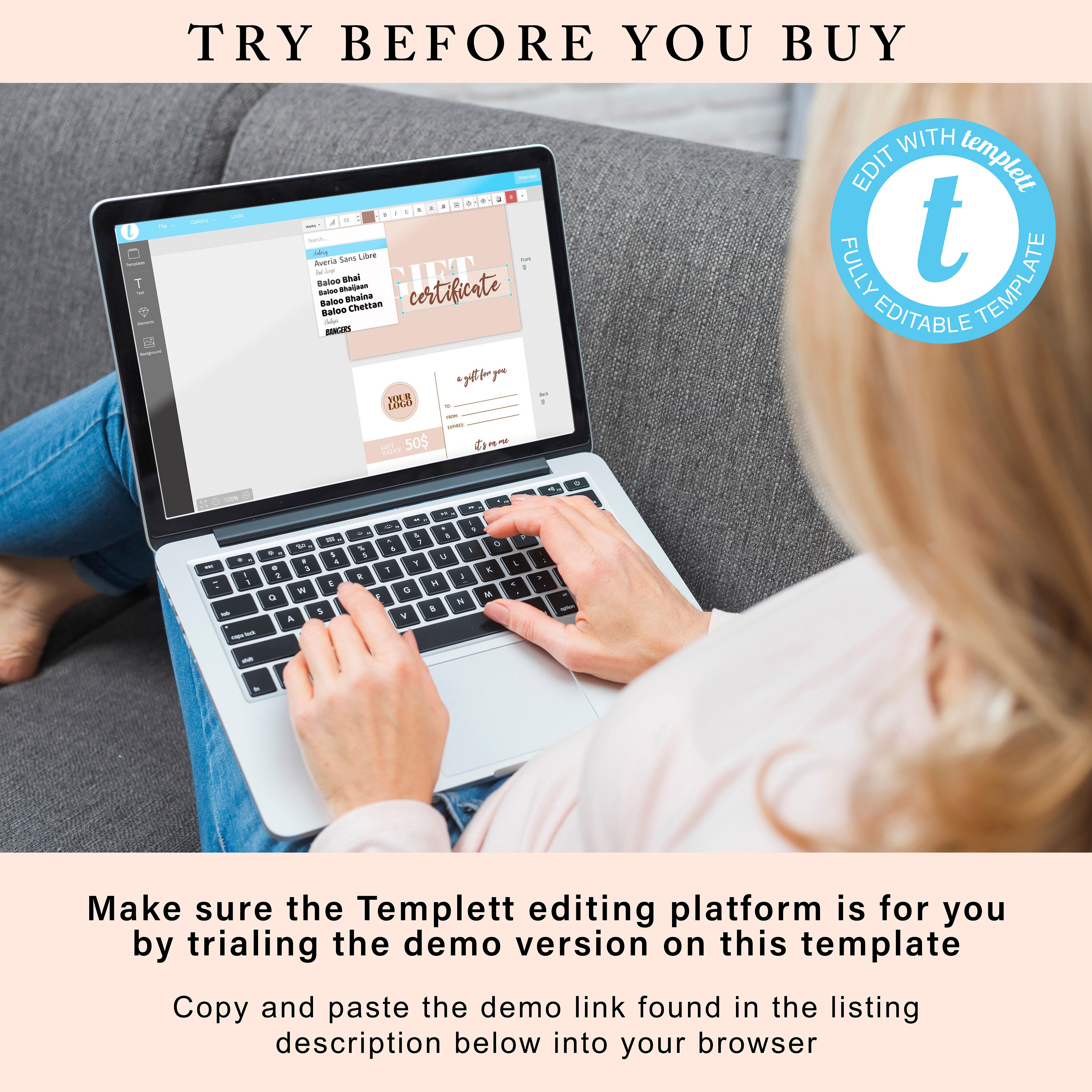 Custom Gift Certificate Template Printable Gift Card - Etsy