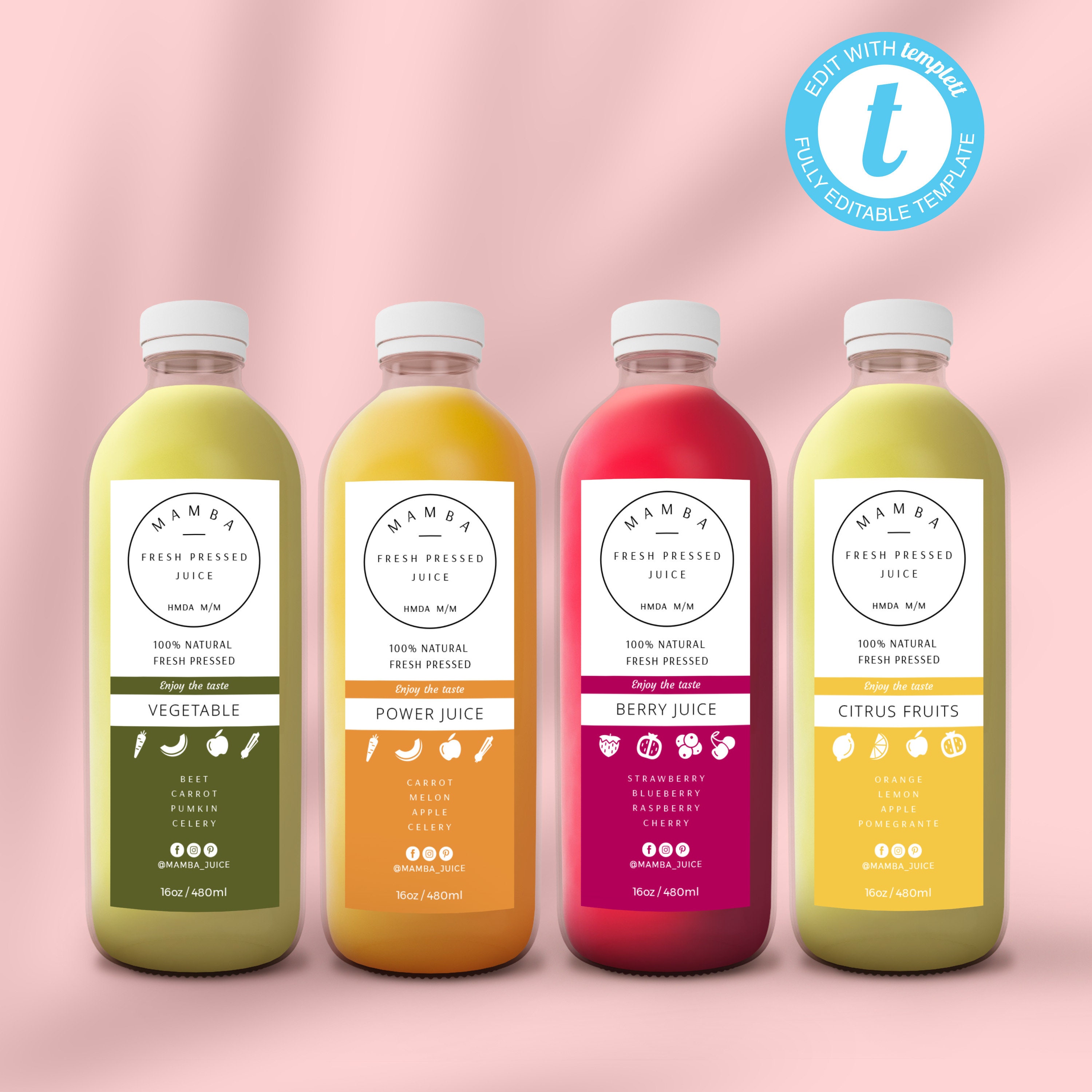 Editable Juice Label Template Printable Smoothie Bottle Label | Etsy