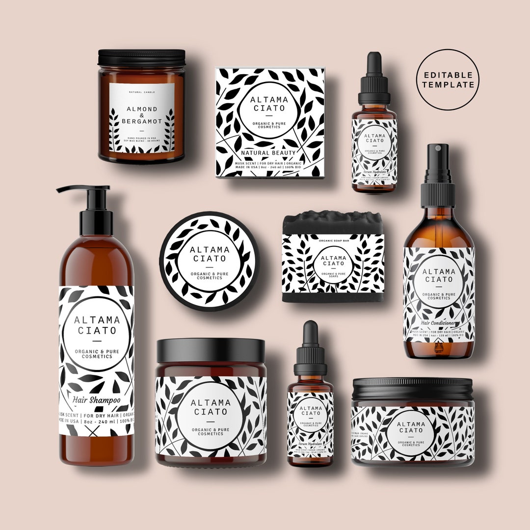 Black & White Cosmetic Label Design Template, Custom Skincare Packaging ...