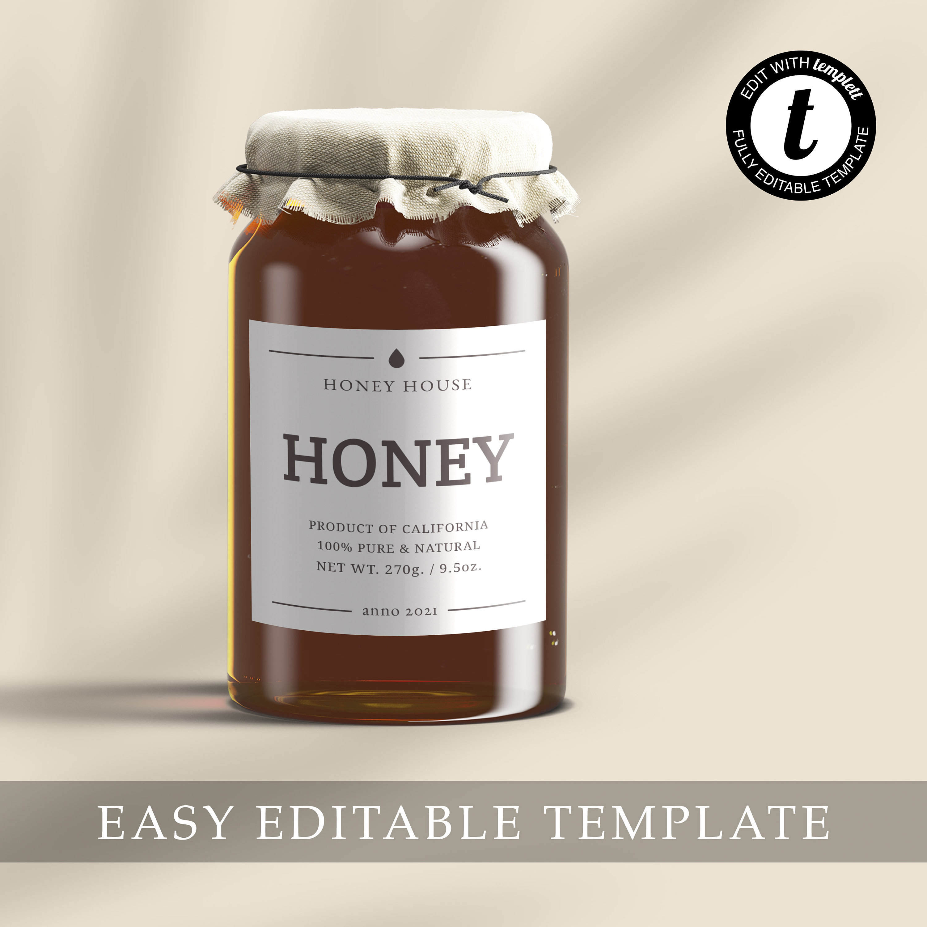 Editable Honey Pot / Jam Jar Label Template, Printable Honey Preserve ...