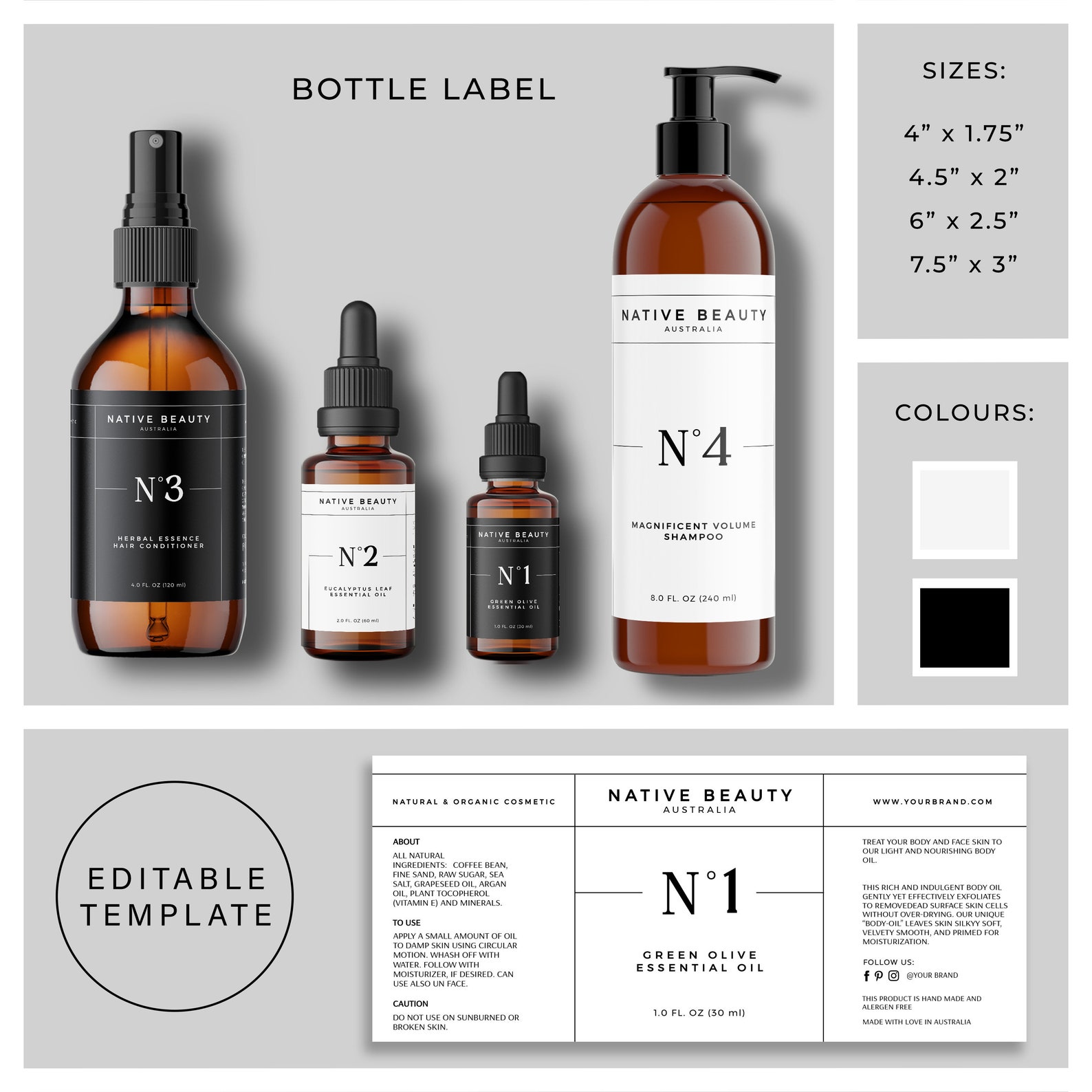 Editable Body Product Label TEMPLATE, DIY Cosmetic Label, Editable ...