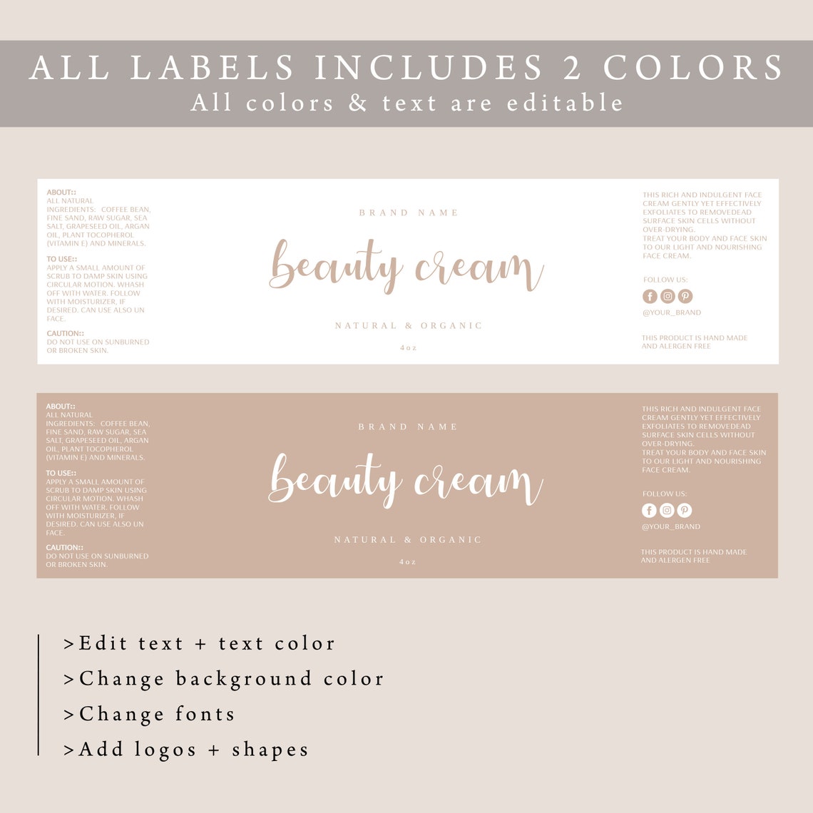 Editable Cosmetic Product Label Template Customisable Beauty - Etsy