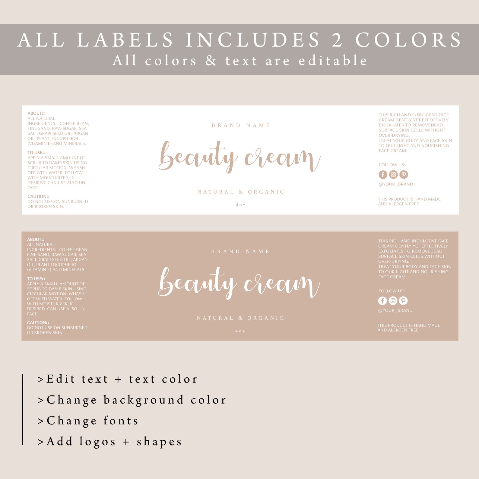 Editable Cosmetic Product Label Template Customisable Beauty - Etsy