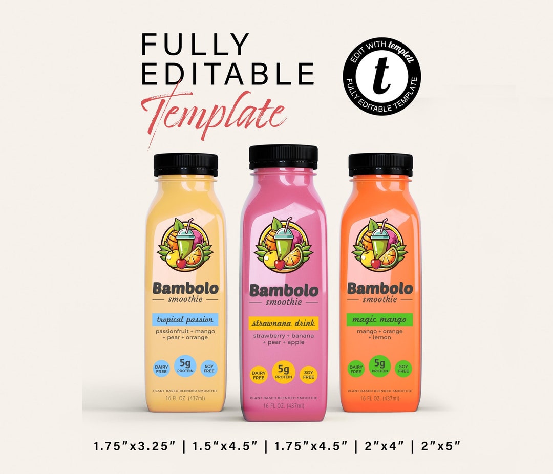 Editable Juice Bottle Label Template, DIY Beverage Packaging Stickers ...