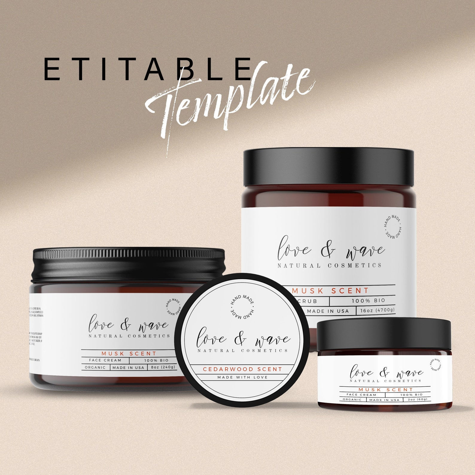 Editable Cosmetic Jar Label Template, DIY Custom Beauty Product Label ...