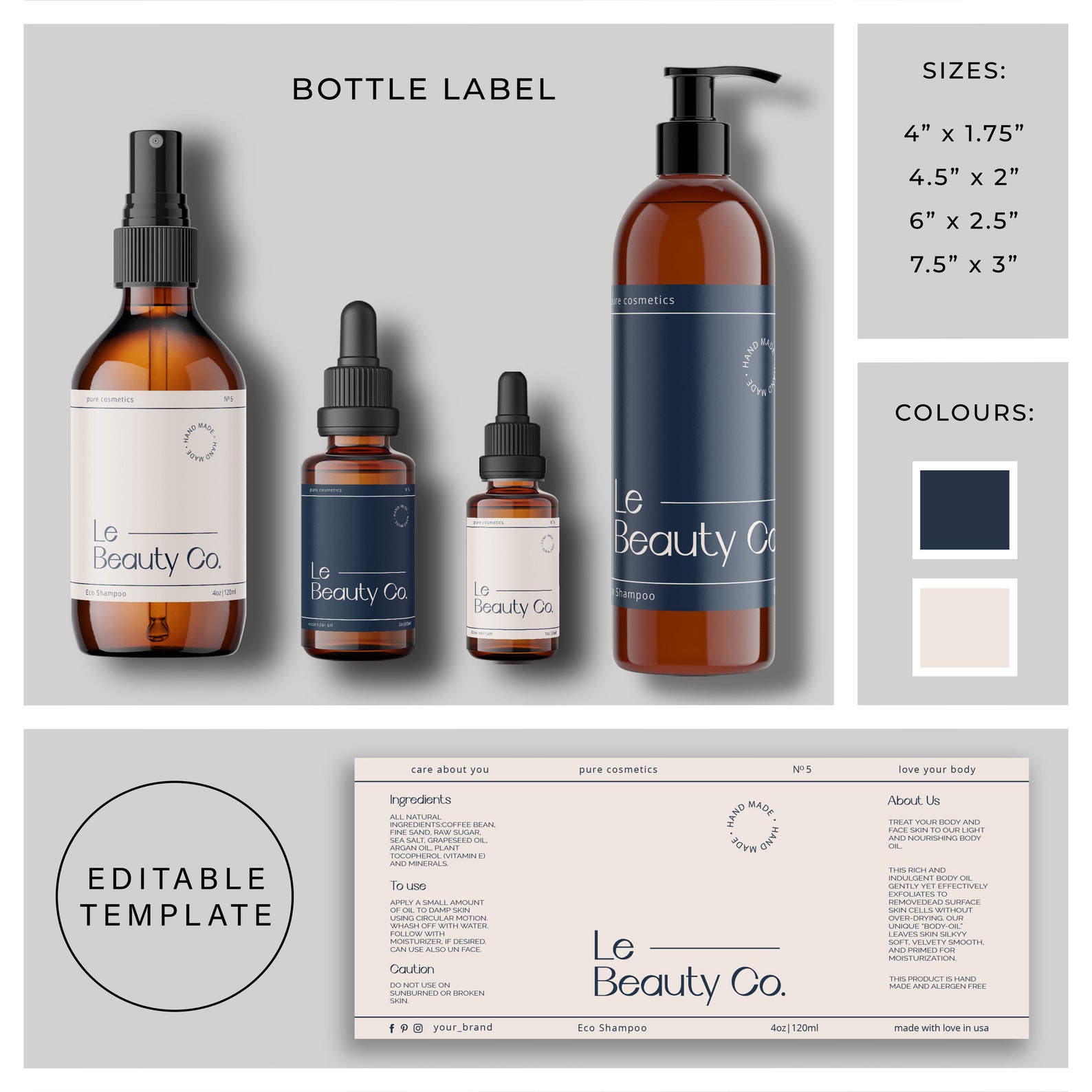Editable Cosmetic Label Template DIY Custom Beauty Product - Etsy