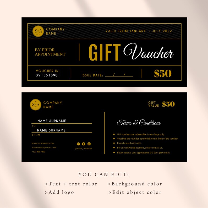 Editable Gift Certificate Template, Gift Certificate Template, Modern ...