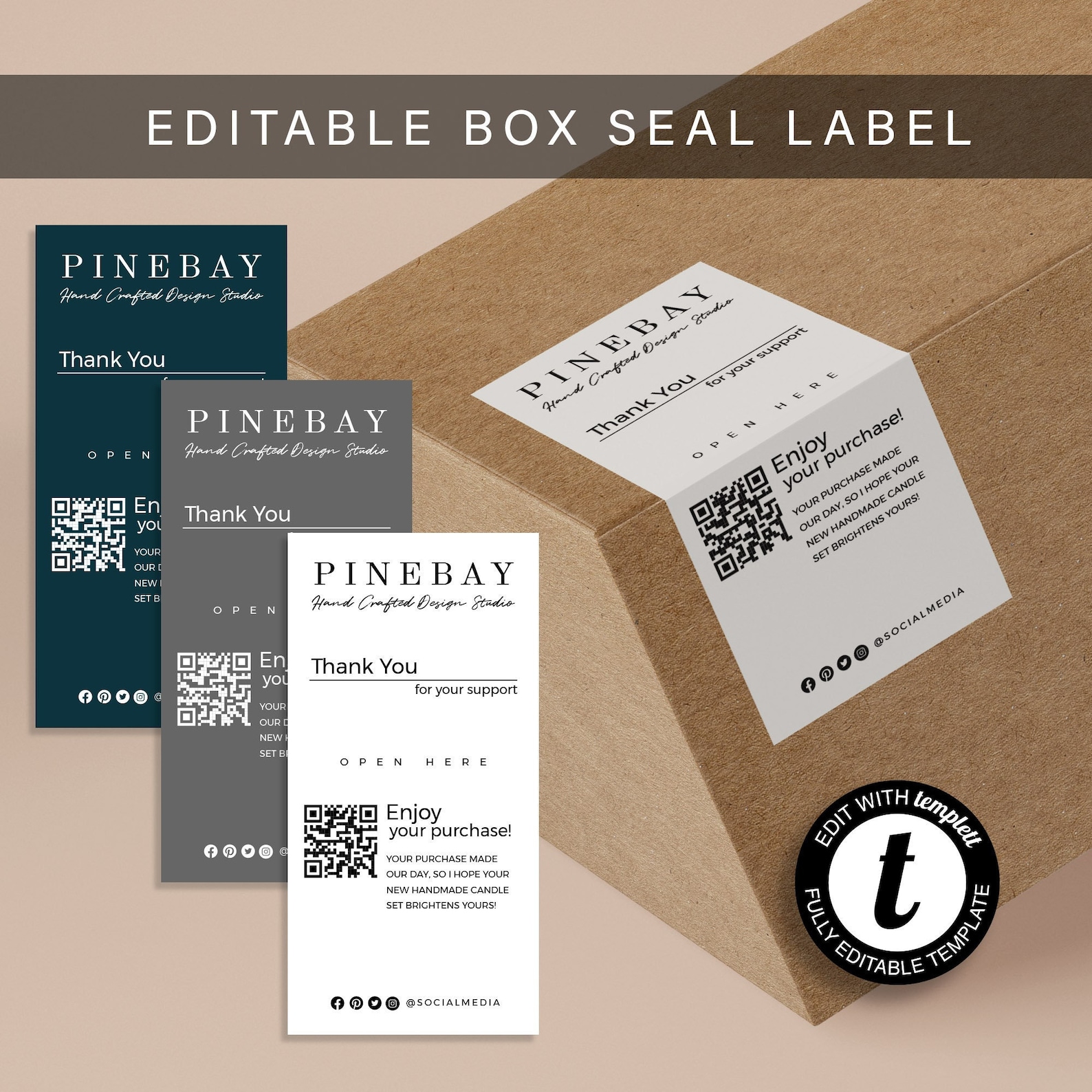 Editable Box Seal Label Template Box Sticker Modern | Etsy