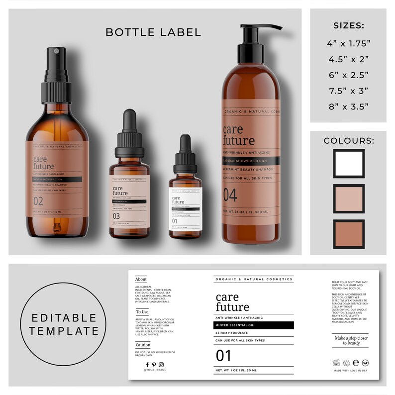 Editable Skincare Label Template DIY Custom Beauty Product - Etsy UK