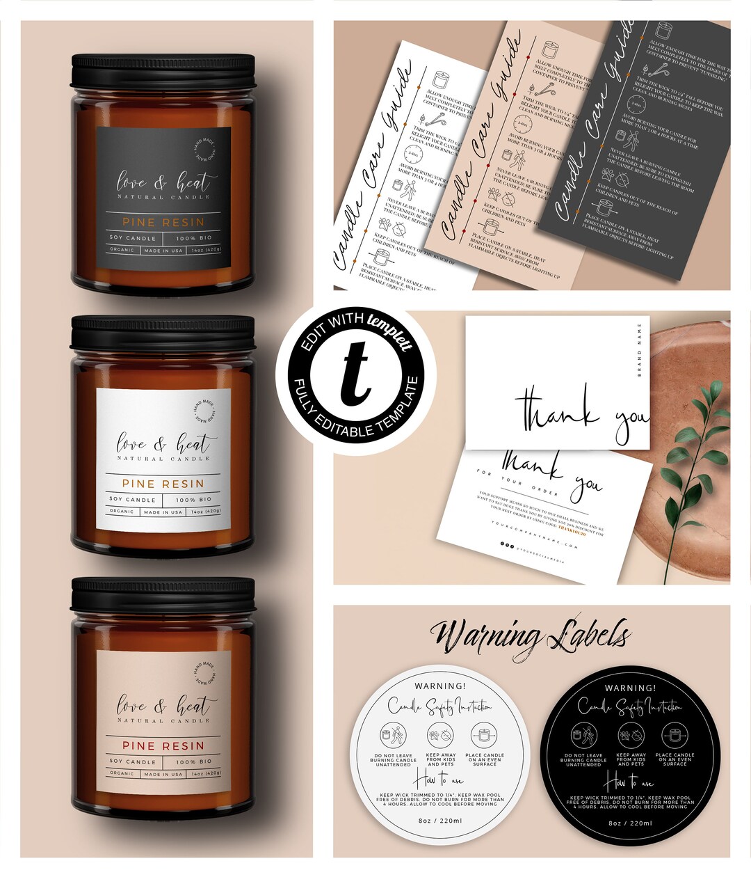 Editable Candle Business Branding Kit, Candle Label Templates, Candle ...