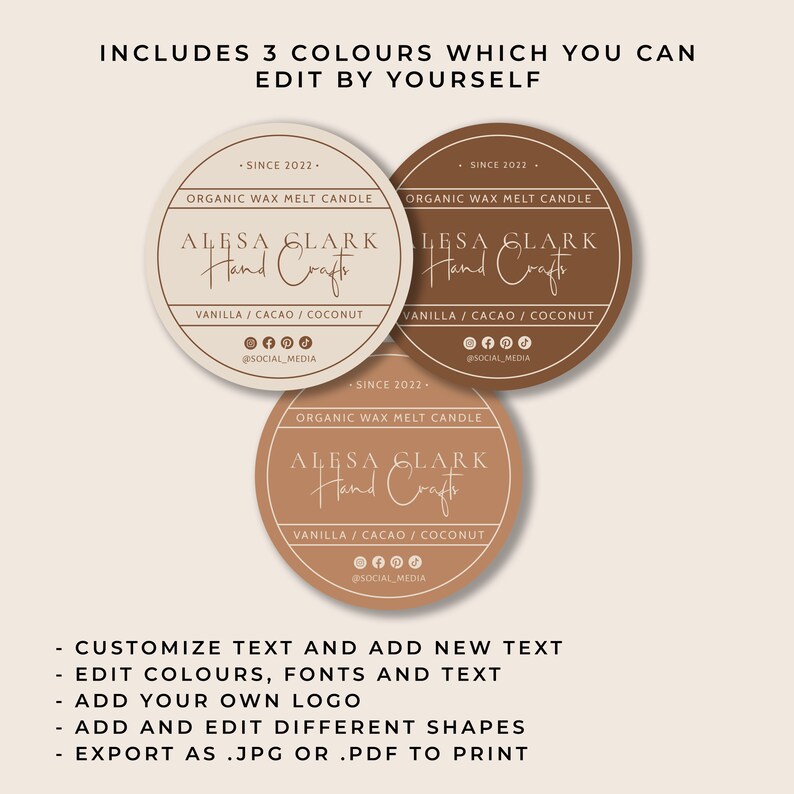 Candle Label Template, Printable Candle Label Design, Editable Modern ...