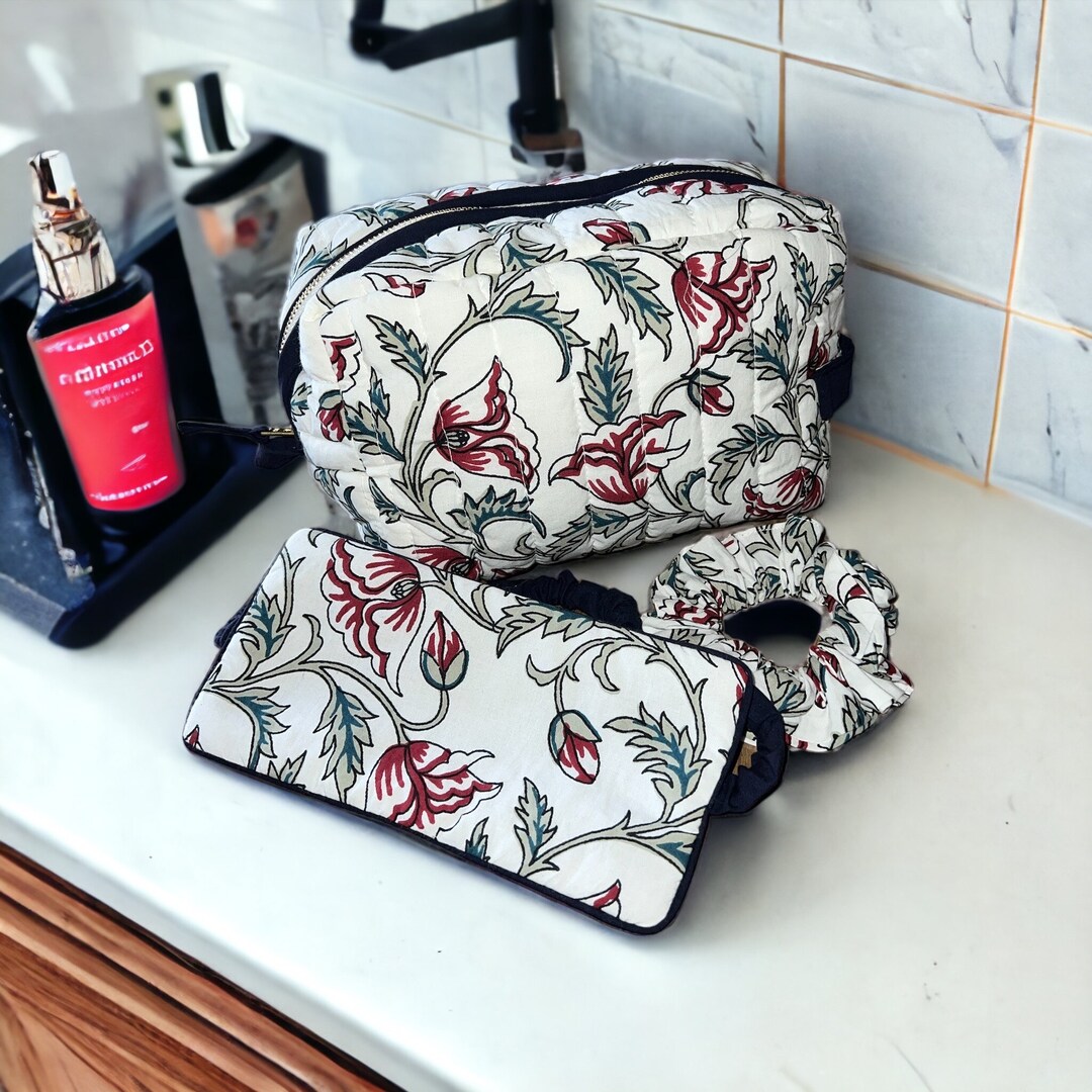 Organic Cotton Floral Cosmetics Bag Gift Set, Eye Mask & Scrunchie - Etsy