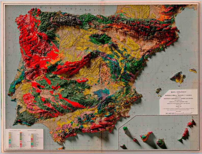 Geological Map of the Iberian Peninsula, Balearic and Canary Islands 3D ...