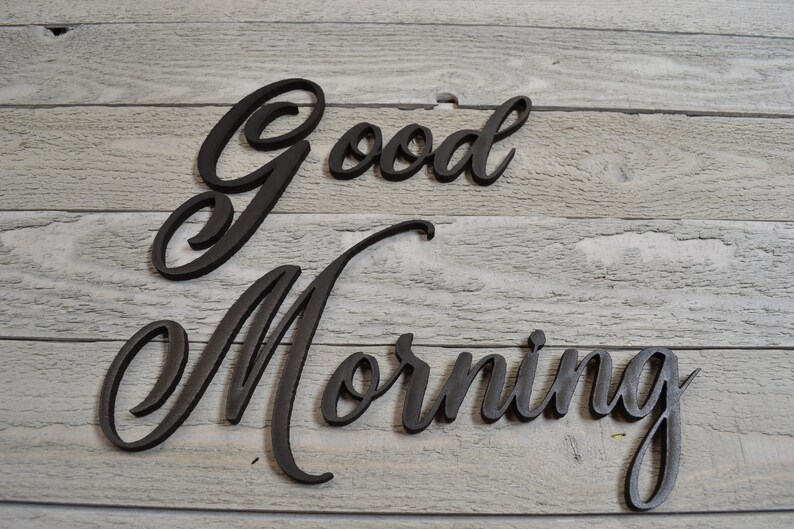 Good Morning Word Sign, Cursive Word Sign, Bedroom Decor, Guestroom ...