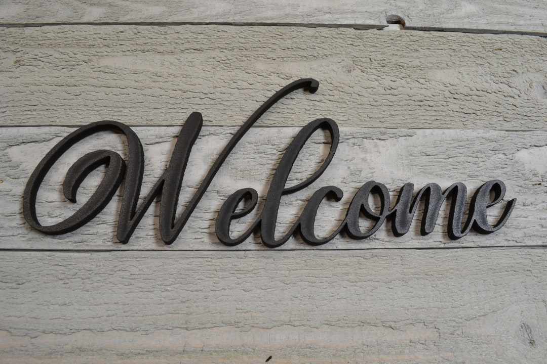 Welcome Word Sign, Cursive Word Sign, Farmhouse Wall Decor, Laser ...