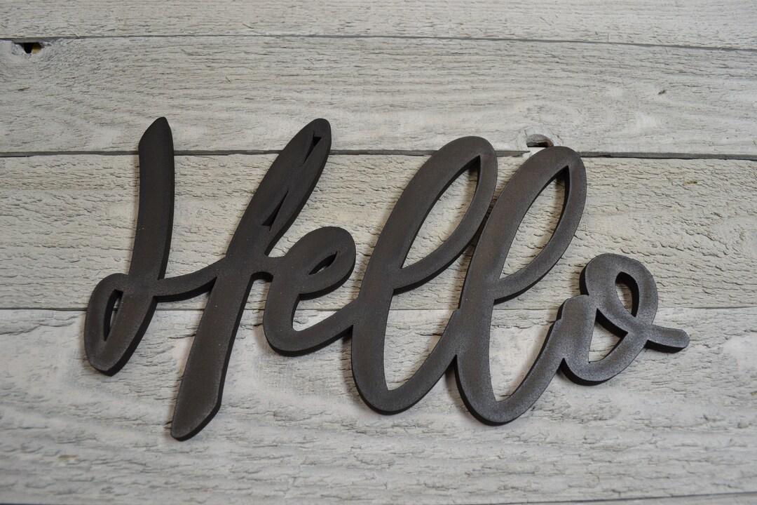 Hello Word Sign, Cursive Word Sign, Hello Wooden Sign, Entrance Sign ...