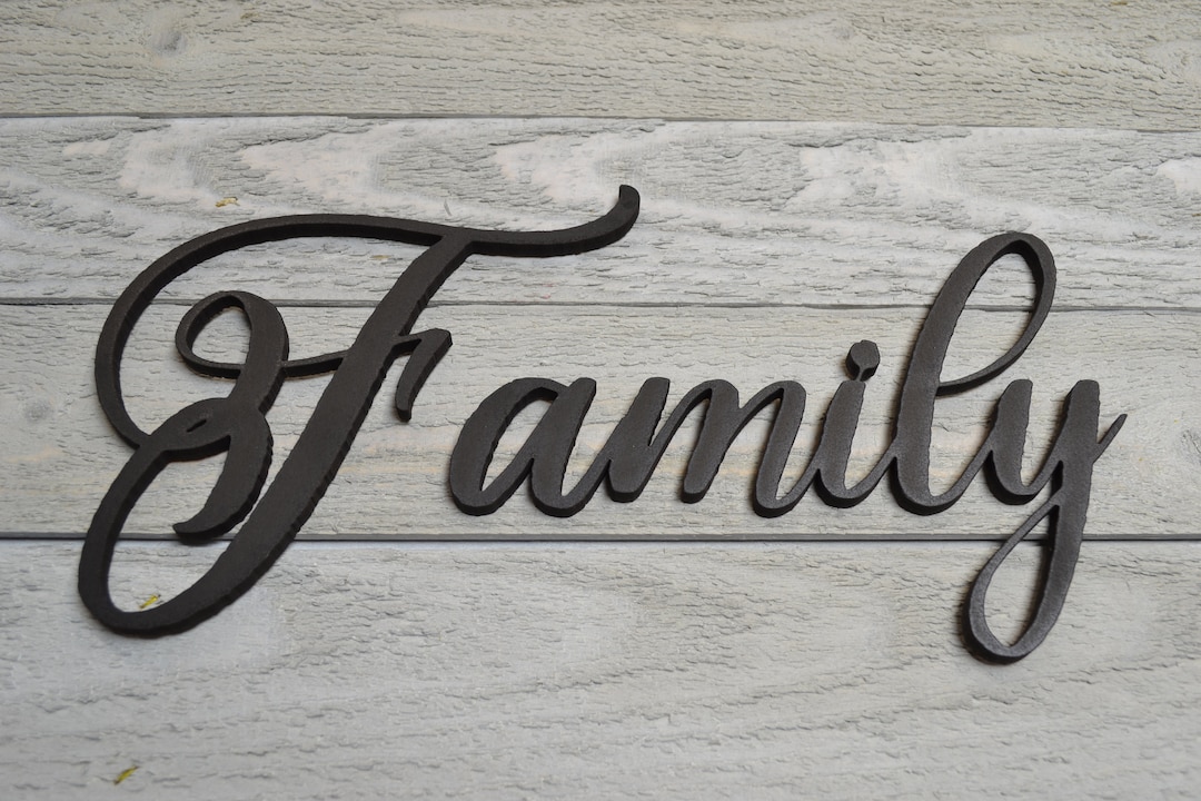 Family Word Sign, Cursive Word Sign Wood Family Sign, Farmhouse Wall ...