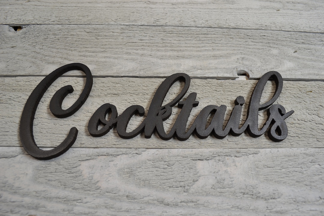 Cocktails Word Sign, Cursive Word Sign Cocktails Cutout, Rustic Word ...