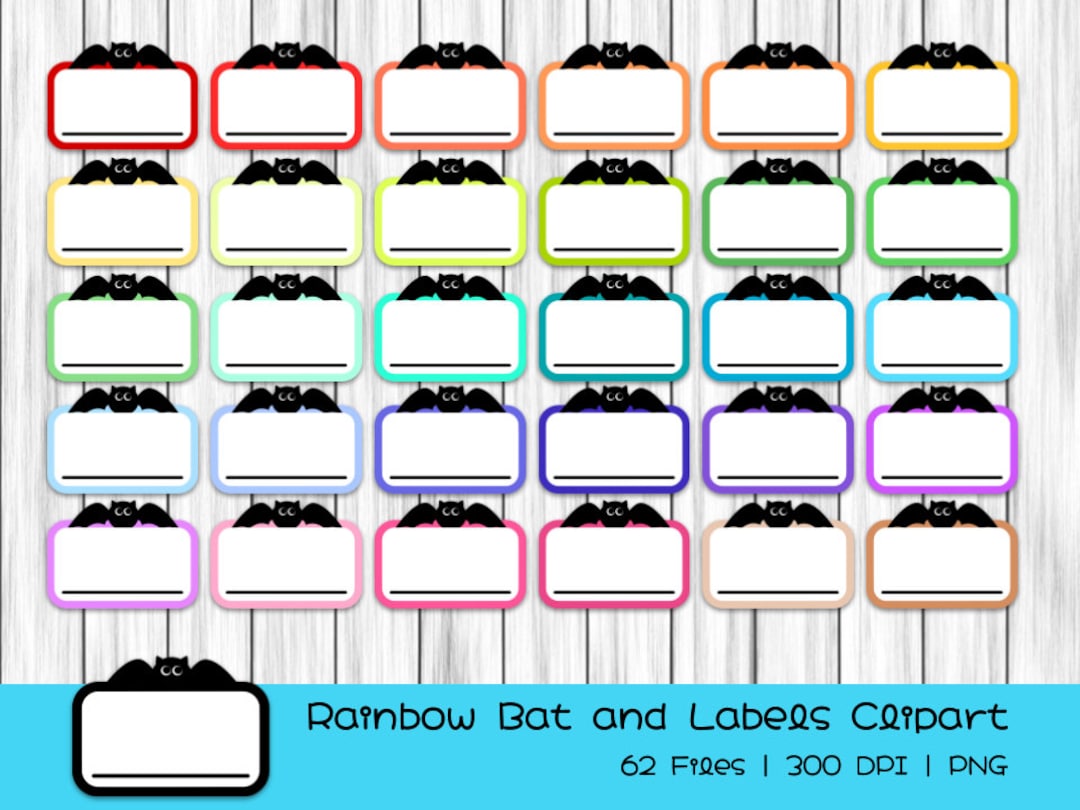 Rainbow Labels Clipart Set Bat Png, Personal, Commerical Use, Frame ...