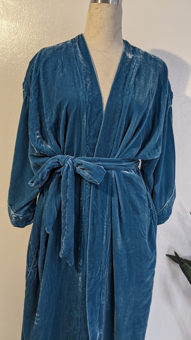 Silk Velvet Night Robe Indigo Silk Velvet Kimono, Kimono Cardigan, Hand ...