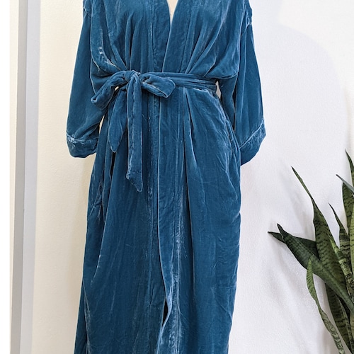 Embroidered Robe Silk Velvet Kimono Long - Etsy
